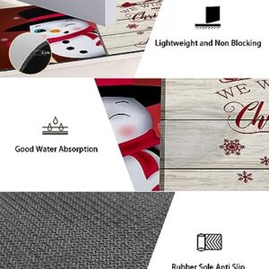 Christmas Bath Mat for Tub,Non Slip Bathroom Floor Runner Rug Quick Dry & Absorbent Diatomaceous Earth Shower Sink Kitchen Washable Doormat,Xmas Snowman Winter Snowflake Santa Reindeer Red 16"x47"