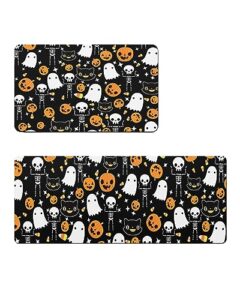 black halloween bath mat for tub,non slip bathroom floor runner rug quick dry & absorbent diatomaceous earth shower sink kitchen washable doormat,spooky pumpkin ghost skull cat horror 18x30+18x48