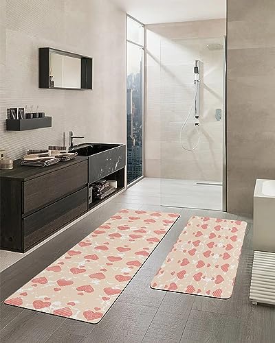 Geometric Love Stripes Bath Mat for Tub,Non Slip Bathroom Floor Runner Rug Quick Dry & Absorbent Diatomaceous Earth Shower Sink Kitchen Washable Doormat,Abstract Minimalistic Aesthetic Art 20x24+20x48