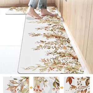 Eucalyptus Leaves Bath Mat for Tub,Non Slip Bathroom Floor Runner Rug Quick Dry & Absorbent Diatomaceous Earth Shower Sink Kitchen Doormat,Thanksgiving Fall Plant American Farmhouse 20x32+20x47