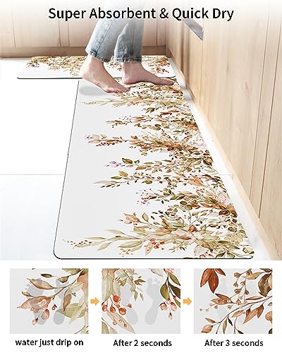 Eucalyptus Leaves Bath Mat for Tub,Non Slip Bathroom Floor Runner Rug Quick Dry & Absorbent Diatomaceous Earth Shower Sink Kitchen Doormat,Thanksgiving Fall Plant American Farmhouse 20x32+20x47