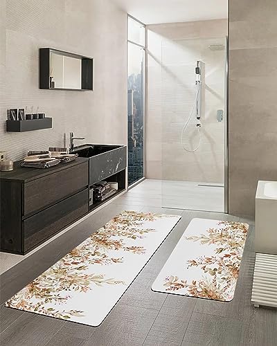 Eucalyptus Leaves Bath Mat for Tub,Non Slip Bathroom Floor Runner Rug Quick Dry & Absorbent Diatomaceous Earth Shower Sink Kitchen Doormat,Thanksgiving Fall Plant American Farmhouse 20x32+20x47