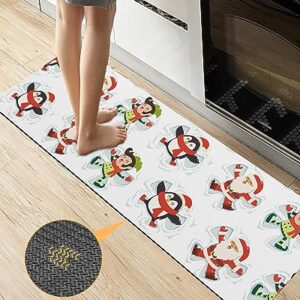 Christmas Bath Mat for Tub,Non Slip Bathroom Floor Runner Rug Quick Dry & Absorbent Diatomaceous Earth Shower Sink Kitchen Washable Doormat,Winter Xmas Elf Penguin Santa Claus Red White 18"x47"