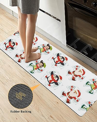 Christmas Bath Mat for Tub,Non Slip Bathroom Floor Runner Rug Quick Dry & Absorbent Diatomaceous Earth Shower Sink Kitchen Washable Doormat,Winter Xmas Elf Penguin Santa Claus Red White 18"x47"