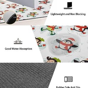 Christmas Bath Mat for Tub,Non Slip Bathroom Floor Runner Rug Quick Dry & Absorbent Diatomaceous Earth Shower Sink Kitchen Washable Doormat,Winter Xmas Elf Penguin Santa Claus Red White 18"x47"