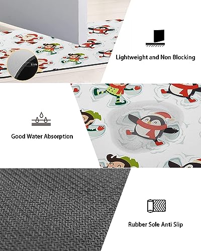 Christmas Bath Mat for Tub,Non Slip Bathroom Floor Runner Rug Quick Dry & Absorbent Diatomaceous Earth Shower Sink Kitchen Washable Doormat,Winter Xmas Elf Penguin Santa Claus Red White 18"x47"