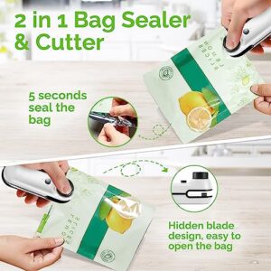 Bag Sealer - 2 in 1 Bag Sealer Heat Seal with Cutter, Chip Bag Sealer Mini, Rechargeable Plastic Bag Sealer Small Kitchen Gadgets for Plastic Bags, Snack Bags, Food Storage