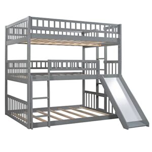 DEYOBED Full Over Full Over Full Wooden Triple Bed Bunk Bed with Slide and Ladders - Ultimate Sleep and Play Solution for Kids, Teens, Adults