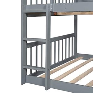 DEYOBED Full Over Full Over Full Wooden Triple Bed Bunk Bed with Slide and Ladders - Ultimate Sleep and Play Solution for Kids, Teens, Adults