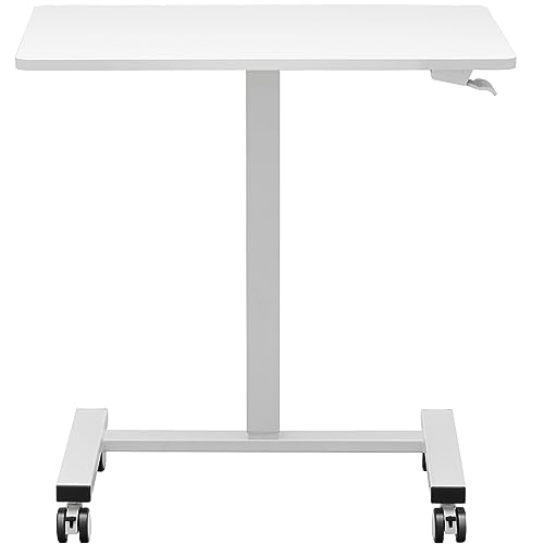 VEVOR 28"-44" Gas-Spring Height Adjustable Sit-Stand Desk 4 360° Swivel Wheels (2 Lockable) Portable Rolling Laptop Table Computer Cart for Home Office School, 40LBS Loading, 27.1 x 18.9 inch, White