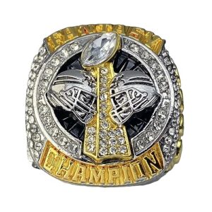 legacy rings 2023 fantasy football championship ring | premium silver and gold tone award trophy for ffl champion | stand included (11, black stones)