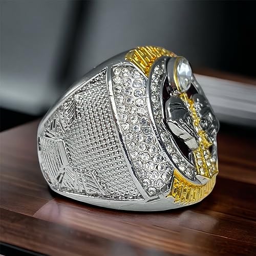 Legacy Rings 2023 Fantasy Football Championship Ring | Premium Silver and Gold Tone Award Trophy for FFL Champion | Stand included (11, Black Stones)