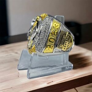 Legacy Rings 2023 Fantasy Football Championship Ring | Premium Silver and Gold Tone Award Trophy for FFL Champion | Stand included (11, Black Stones)