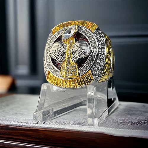 Legacy Rings 2023 Fantasy Football Championship Ring | Premium Silver and Gold Tone Award Trophy for FFL Champion | Stand included (11, Black Stones)