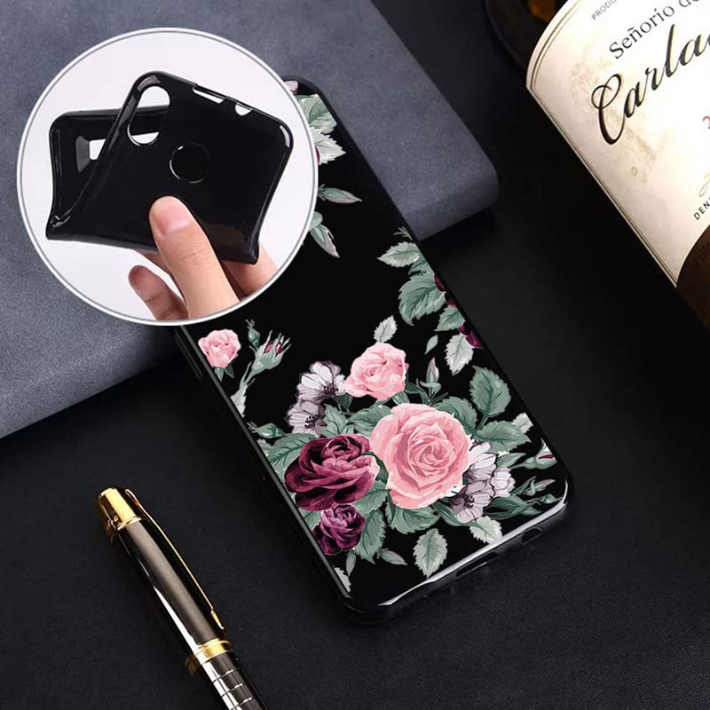 KJYFOANI for Infinix GT 10 Pro Case, with [ 2 x Tempered Glass Protective Film], Black Soft Silicone Protection Sleeves Shockproof Bumper Case for Infinix GT 10 Pro (6.67") - Rose Flower