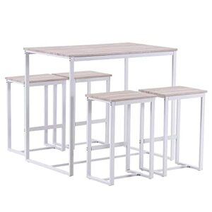 dining table set (100 x 60 x 87) cm oak simple 87cm high bar table and chairs set of 5 pvc paper lacquered white matte white