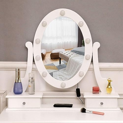 Lucakuins Small Vanity, White Vanity Desk with Mirror and Lights, Makeup Vanity with Lights,Vanity Mirror with Lights Desk and Chair, Vanity Set