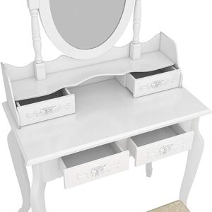 Lucakuins Small Vanity, White Vanity Desk with Mirror and Lights, Makeup Vanity with Lights,Vanity Mirror with Lights Desk and Chair, Vanity Set