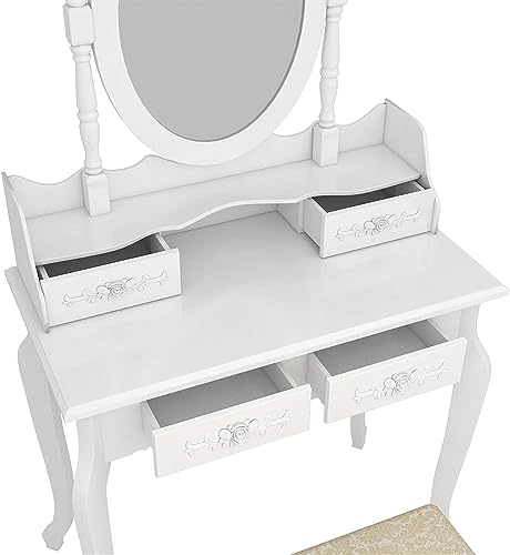 Lucakuins Small Vanity, White Vanity Desk with Mirror and Lights, Makeup Vanity with Lights,Vanity Mirror with Lights Desk and Chair, Vanity Set