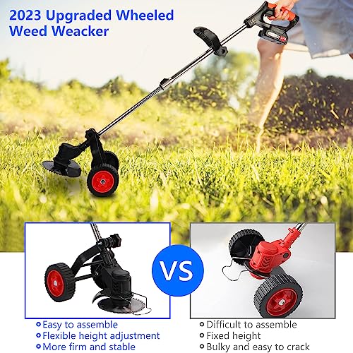 BESUFY Electric Lawn Mower, 21V 2000mAh Cordless Electric Grass Trimmer, 3 in 1 Brush Cutter Cordless Grass Trimmer, Electric Lawn Mower with 1 Round Blade 2 Stainless Steel Blades 5 Plastic Blades