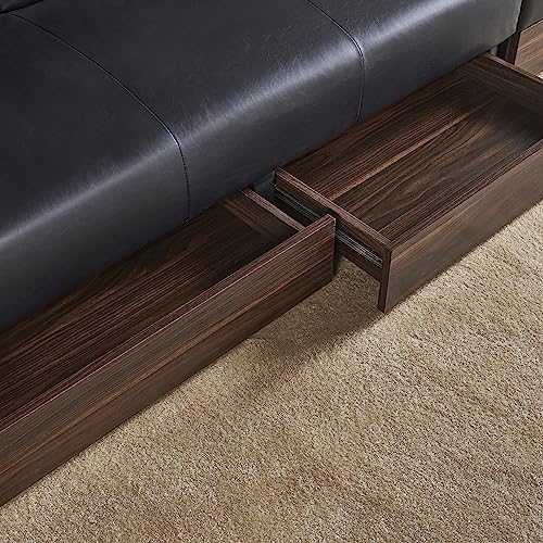 FULife Multi-Functional Futon Sofa Loveseat Convertible Sleeper Couch Bed Daybed with 2 Cup Holders, Drawers and Storage Box Can Be Used As Tea Table and Pedal for Living Room Small Space