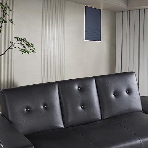 FULife Multi-Functional Futon Sofa Loveseat Convertible Sleeper Couch Bed Daybed with 2 Cup Holders, Drawers and Storage Box Can Be Used As Tea Table and Pedal for Living Room Small Space