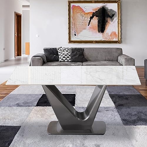 Modern Dining Table for 6 People, 71" Dinner Room Table with Stainless Steel Base, Rectangular Marble Dining Kitchen Table Stone Dining Table Suitable for Home, Kitchen, Living Room (1 Table)