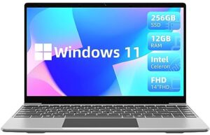 jumper 14 inch laptop, 12gb ram 256gb ssd, quad -core intel celeron processor, fhd 1920x1080 screen(16:9), windows 11 laptop computer with dual-band wifi, dual speakers, 35520mwh battery, type-c.