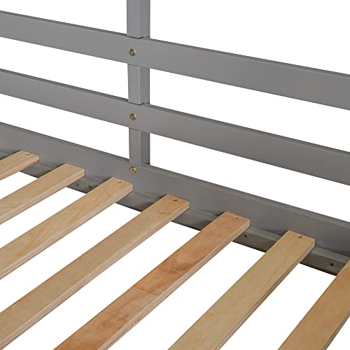 Lepfun Bunk Bed,Twin Over Twin Size Bunk Bed Wood Bed with Roof and Window for Bedroom,Guest Room and Dorm,Wooden Bunk Bed with Guardrail and Ladder for Kids,Teens,Girls,Boys,Noise Free,White