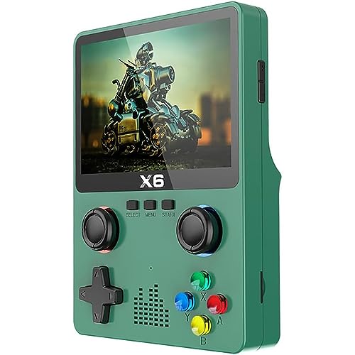 X6 Handheld Game Console, Retro Game Console Built-in 32GB 10000+ Classic Games, 3.5-inch OCA IPS Screen, Dual 3D Joystick, 11 Emulators, Handheld Gaming Console Support TV Output,Green