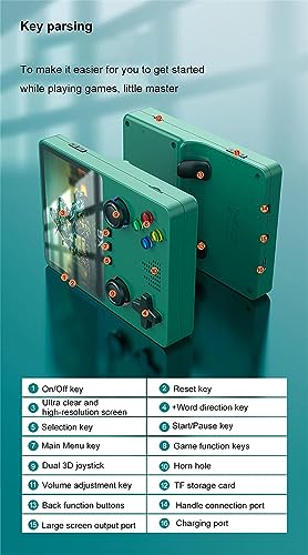 X6 Handheld Game Console, Retro Game Console Built-in 32GB 10000+ Classic Games, 3.5-inch OCA IPS Screen, Dual 3D Joystick, 11 Emulators, Handheld Gaming Console Support TV Output,Green