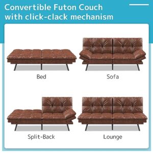 wOod-it Futon Sofa Bed, Memory Foam Foldable Couch Convertible Loveseat Sleeper Daybed with Adjustable Armrests for Small Space, Compact Living Room, Studio, Office, Apartment (Brown)