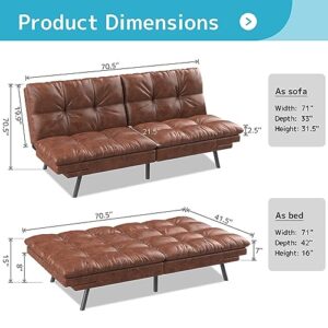 wOod-it Futon Sofa Bed, Memory Foam Foldable Couch Convertible Loveseat Sleeper Daybed with Adjustable Armrests for Small Space, Compact Living Room, Studio, Office, Apartment (Brown)