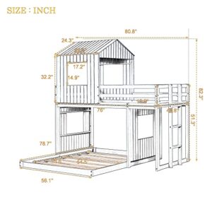 LCH Bunk Bed,Wooden Twin Over Full Bunk Bed for Bedroom,Guest Room and Dorm,Loft Bed with Playhouse,Farmhouse,Ladder and Guardrails for Kids,Teens,Boys and Girls,No Box Spring Needed,Gray