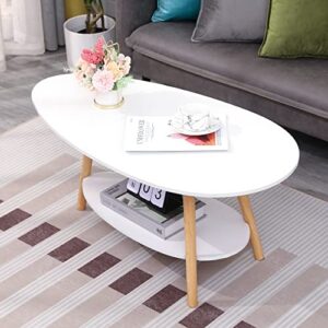 rvee 2 tier coffee table cocktail table sofa table ellipse oval modern mid century wood legs white