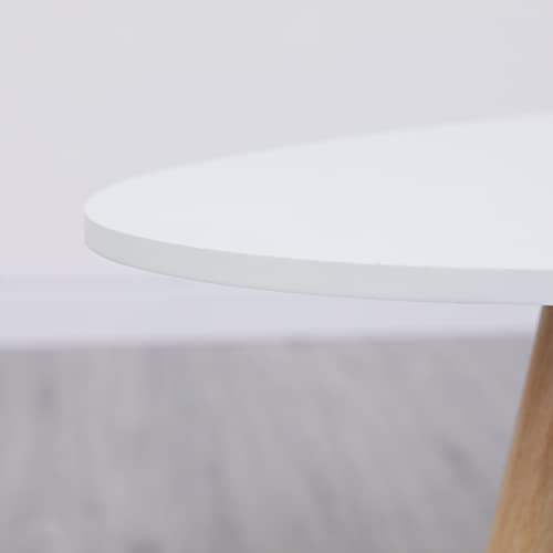 RVEE 2 Tier Coffee Table Cocktail Table Sofa Table Ellipse Oval Modern Mid Century Wood Legs White