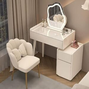 attega cute vanity desk set, makeup vanity table with side cabinet and petal chair, dressing table set for small bedroom (white, 27 inch)