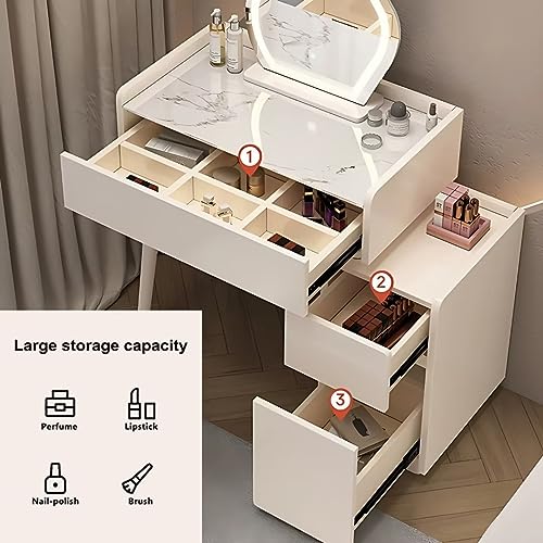 Attega Cute Vanity Desk Set, Makeup Vanity Table with Side Cabinet and Petal Chair, Dressing Table Set for Small Bedroom (White, 27 Inch)