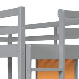 LCH Loft Bed,Twin Size Loft Bed with Desk and Writing Board for Bedroom,Guest Room and Dorm, Wooden Loft Bed with Desk and Two Drawers Cabinet for Kids,Teens,Boys,Girls,No Box Spring Needed,Gray