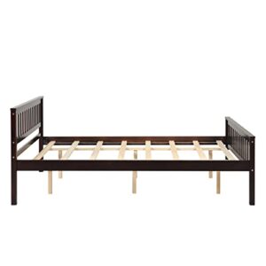 Prohon Queen Size Bed Frame with Vertical Openwork Design Headboard & Footboard, Wooden Platform Bed with Large Underbed Storage Space, Simple Style Bedframe, No Box Spring Needed, Espresso