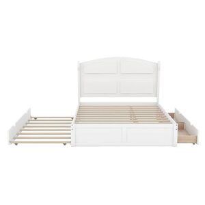 Queen Size Platform Bed with Twin Size Trundle and 2 Drawers, Wood Platform Bed with Sturdy Wooden Slat Support for Kids Teens Girls Boys, No Box Spring Needed (White)