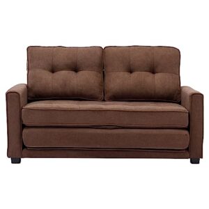 Sleeper Loveseat Pull Out Bed Convertible Sofa Bed with Side Pocket Modern Upholstered Small Sectional Sleeper Sofa Pull Out Couch for Living Room Office, 59.4", Brown