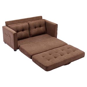 Sleeper Loveseat Pull Out Bed Convertible Sofa Bed with Side Pocket Modern Upholstered Small Sectional Sleeper Sofa Pull Out Couch for Living Room Office, 59.4", Brown