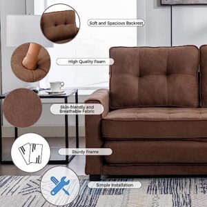 Sleeper Loveseat Pull Out Bed Convertible Sofa Bed with Side Pocket Modern Upholstered Small Sectional Sleeper Sofa Pull Out Couch for Living Room Office, 59.4", Brown