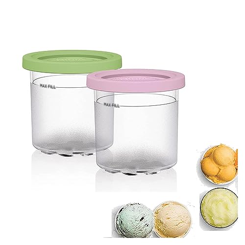 EVANEM 2/4/6PCS Creami Pints and Lids, for Ninja Ice Cream Maker Cups,16 OZ Creami Deluxe Airtight and Leaf-Proof for NC301 NC300 NC299AM Series Ice Cream Maker,Pink+Green-6PCS