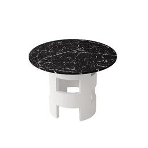 FRITHJILL 42.12" Round Dining Table with Printed Faux Marble Table Top and MDF Pedestal for Dining Room, Kitchen, Living Room, Black+ White Base