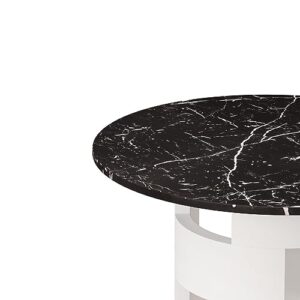 FRITHJILL 42.12" Round Dining Table with Printed Faux Marble Table Top and MDF Pedestal for Dining Room, Kitchen, Living Room, Black+ White Base