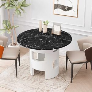 FRITHJILL 42.12" Round Dining Table with Printed Faux Marble Table Top and MDF Pedestal for Dining Room, Kitchen, Living Room, Black+ White Base