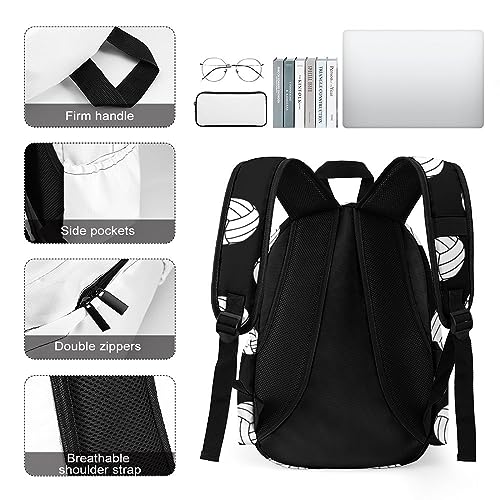 Black and White Volleyball Balls Travel Backpack Lightweight 16.5 Inch Computer Laptop Bag Casual Daypack for Men Women