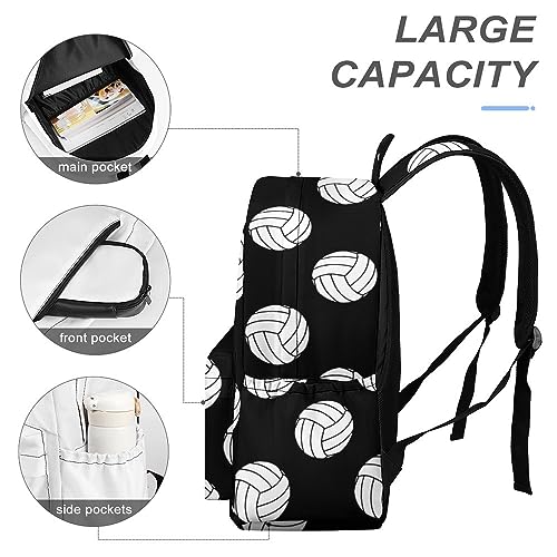 Black and White Volleyball Balls Travel Backpack Lightweight 16.5 Inch Computer Laptop Bag Casual Daypack for Men Women